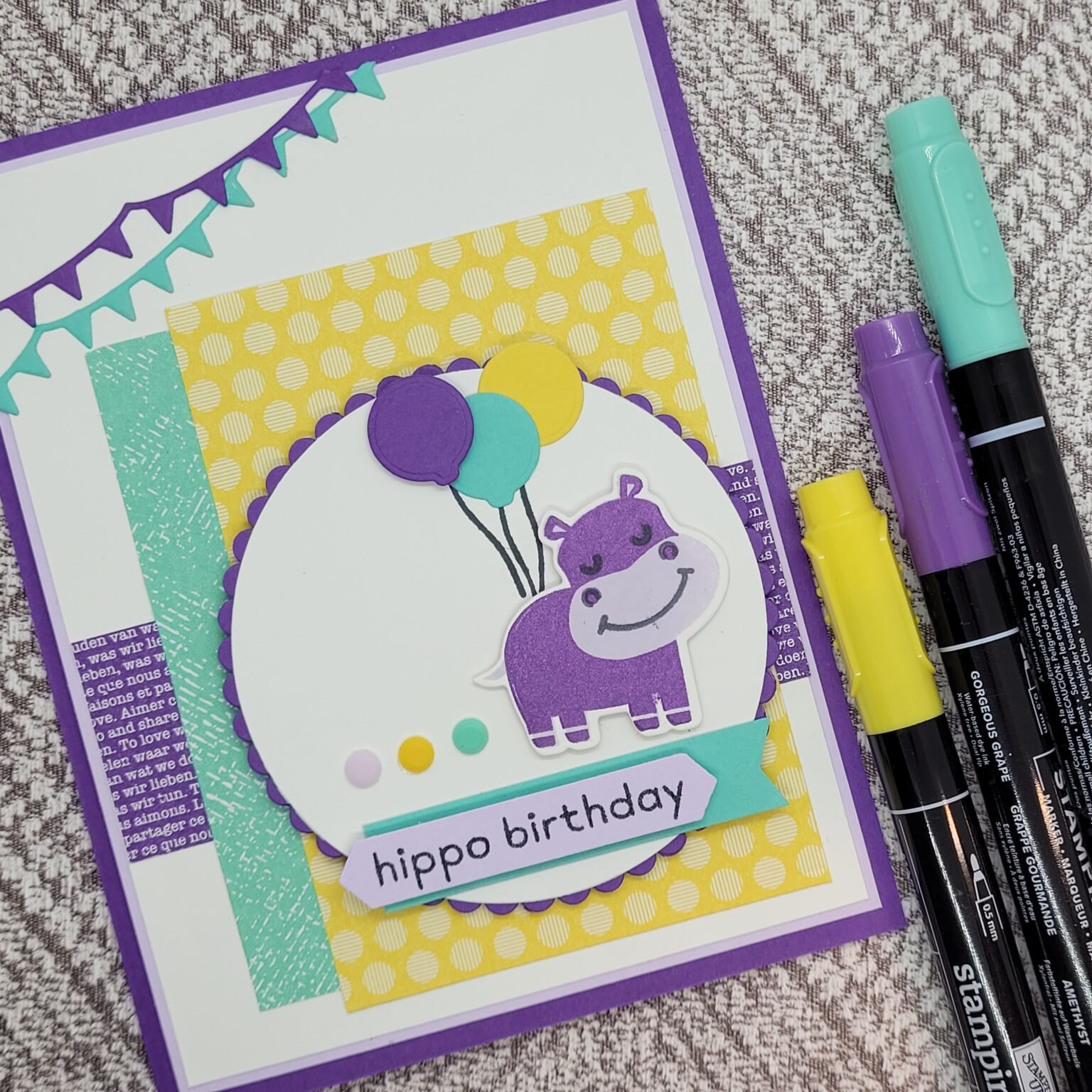Hippo Happiness Birthday Wishes • Birdsnest Designs | Denise Cox